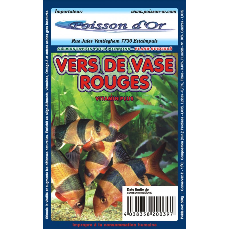 Aliment surgelé vers de vase rouges lot de 4 plaques de 500gr